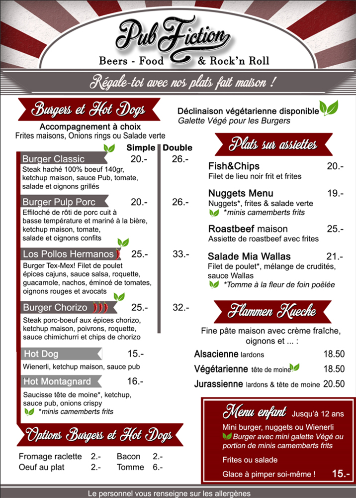 Menu Pub Fiction – Pub Fiction