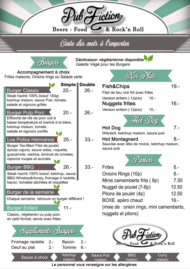 Menu à l’emporter – Pub Fiction